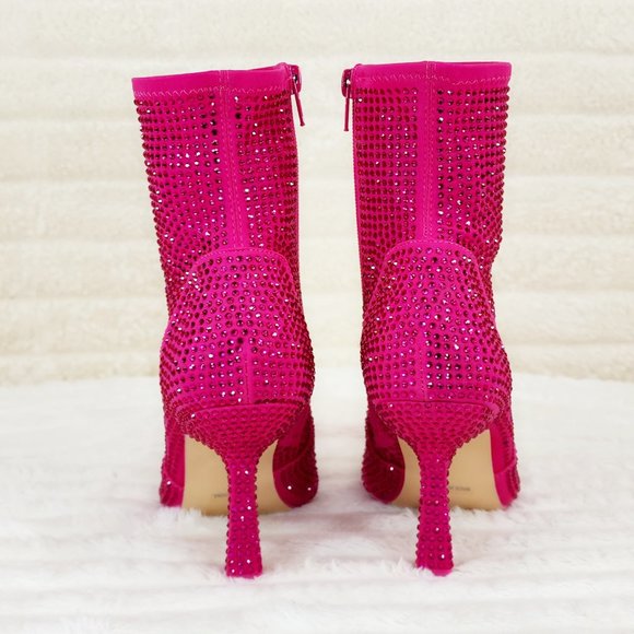 Mixx Shuz | Shoes | Stunning Fuchsia Hot Pink Stretch Rhinestone Ankle ...